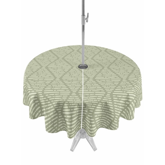 Abstract Green Geometric Round Outdoor Tablecloth with Umbrella Hole ...
