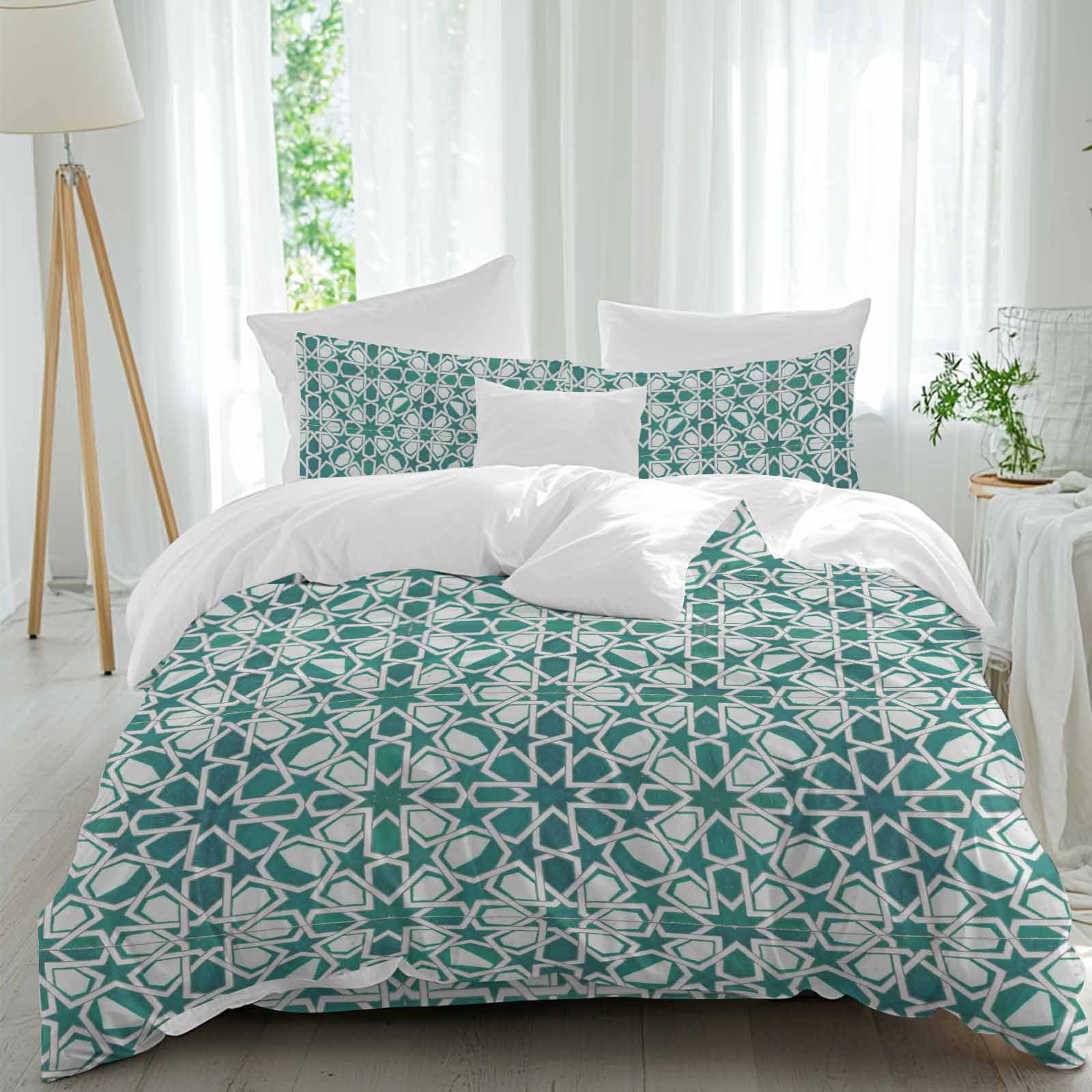 Abstract Green Geometric Texture California King Size Bed Set,Vintage ...