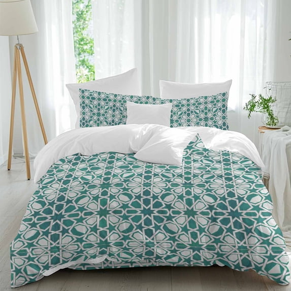 Abstract Green Geometric Texture California King Size Bed Set,Vintage ...