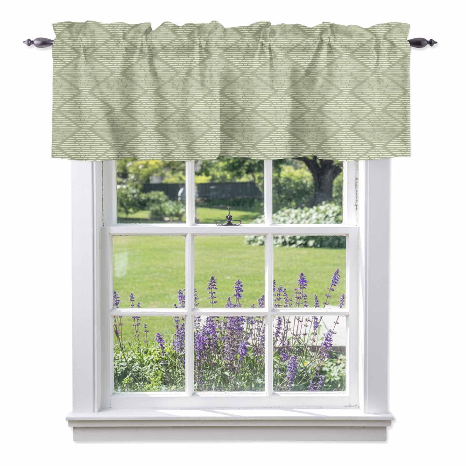 Abstract Green Geometric Valance Curtain for Windows Argyle Stripes ...