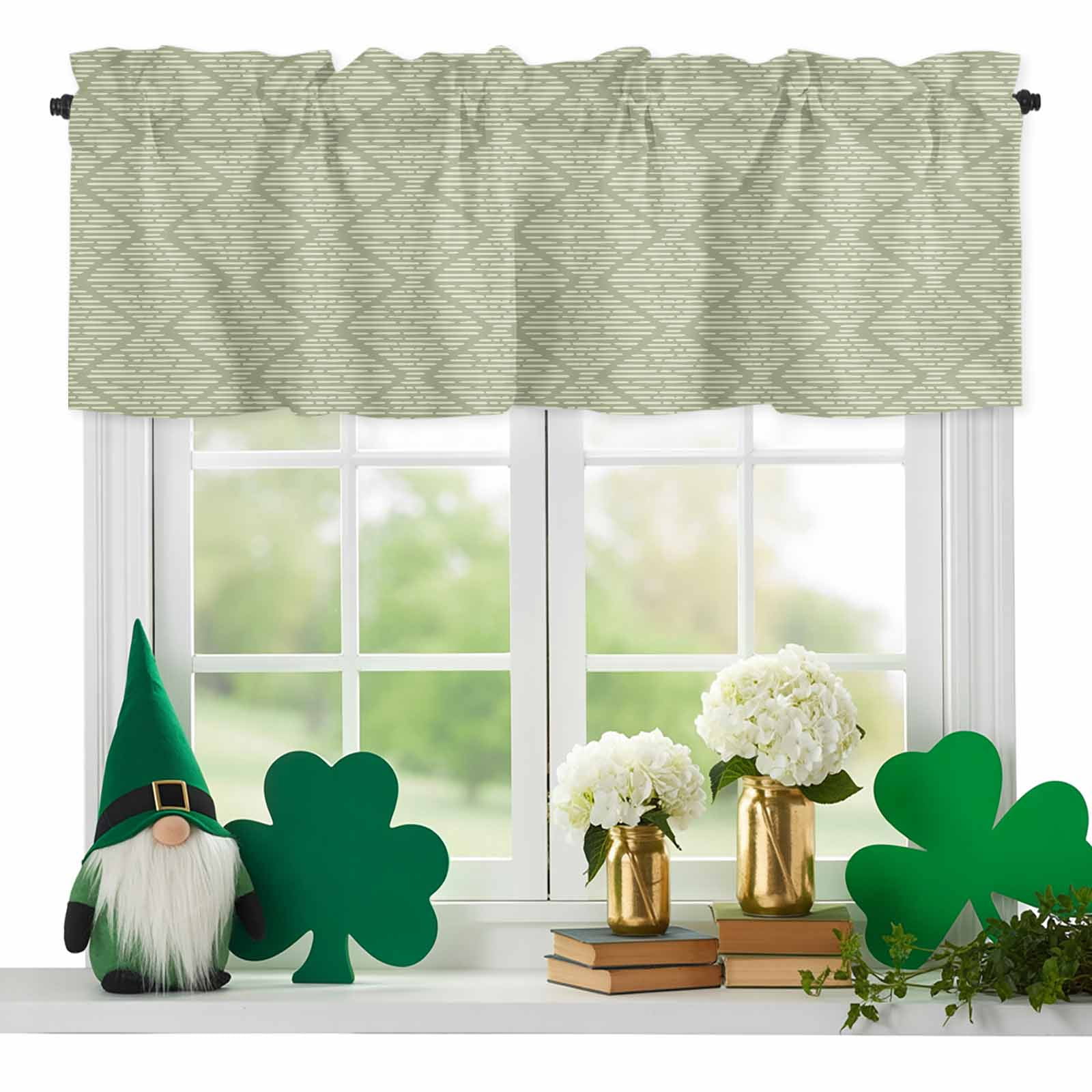Abstract Green Geometric Valances for Windows, Argyle Stripes Sage ...