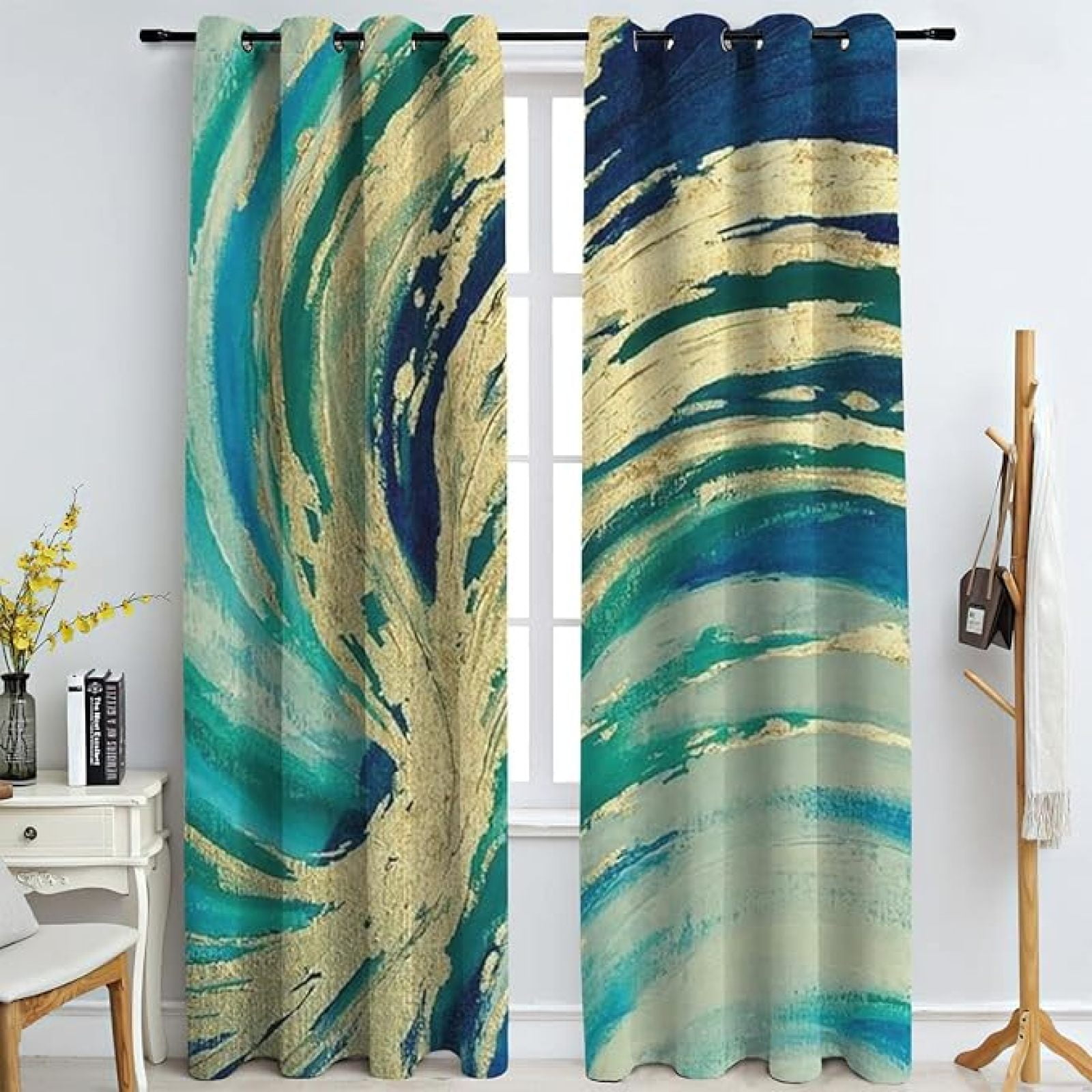 Abstract Green Gold Marble Texture Blackout Curtains, Modern Luxury ...