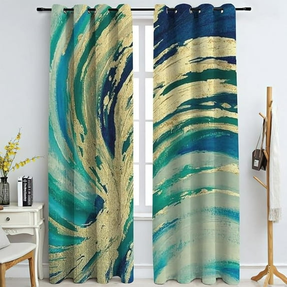 Abstract Green Gold Marble Texture Blackout Curtains, Modern Luxury ...