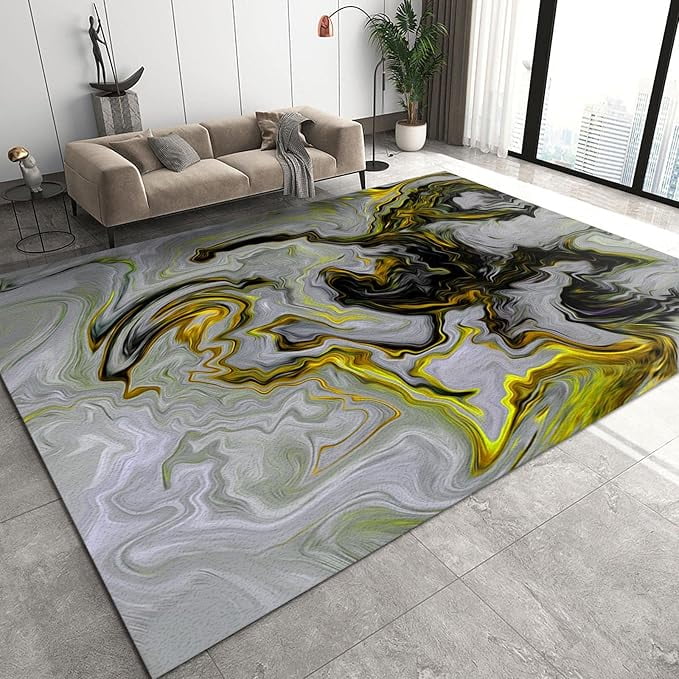 Abstract Green Gold Quicksand Rugs For Bedroom, Gold Rugs For Living ...