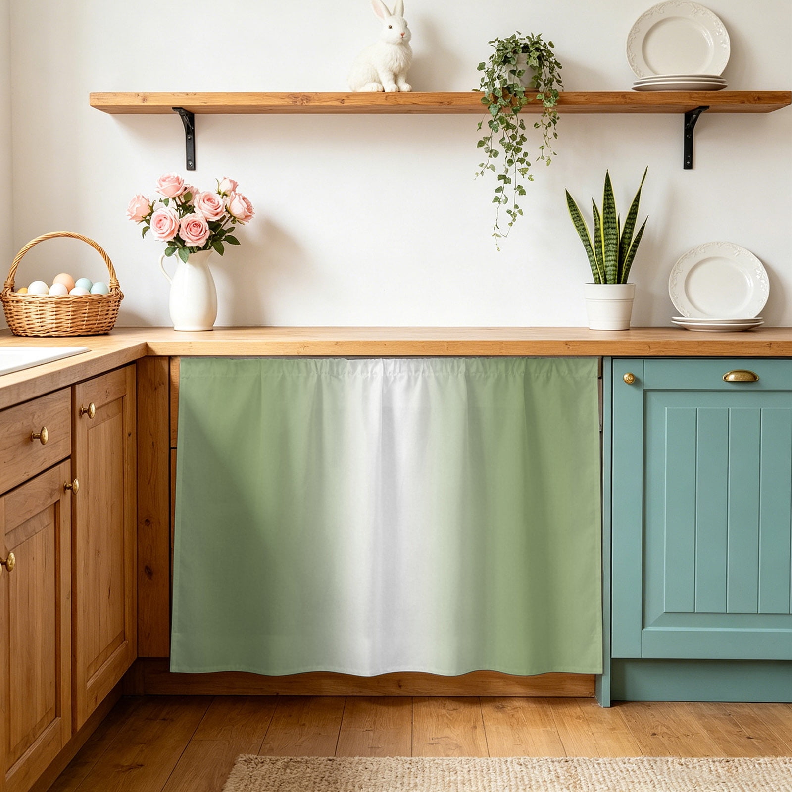 Abstract Green Gradient Cabinet Curtains 10" W x 11" L Sage Green and ...
