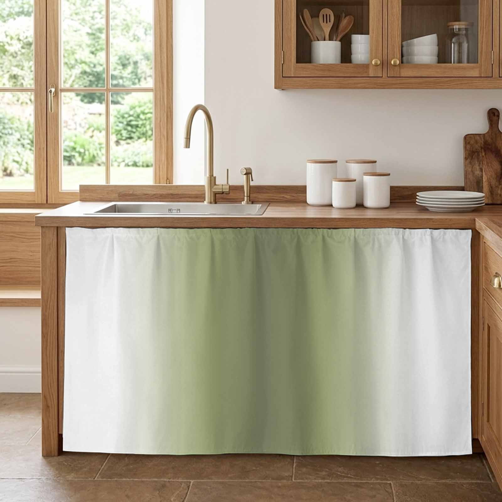 Abstract Green Gradient Cabinet Curtains for Kitchen 32"W x 55"L, White ...
