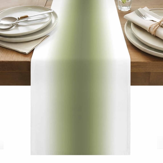 Abstract Green Gradient Cotton Linen Table Runner White and Sage Green ...