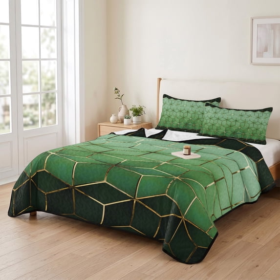 Abstract Green Gradient Diamond 3 Pieces Quilt Set,1 Quilt with 2 Shams ...
