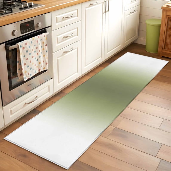 Abstract Green Gradient Hallway Washable Runner Rug 2x6 White and Sage ...