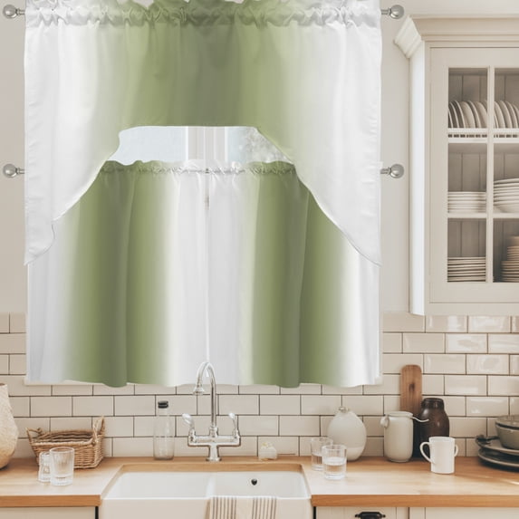 Abstract Green Gradient Swag Curtains Valance and Tier Set, White and ...