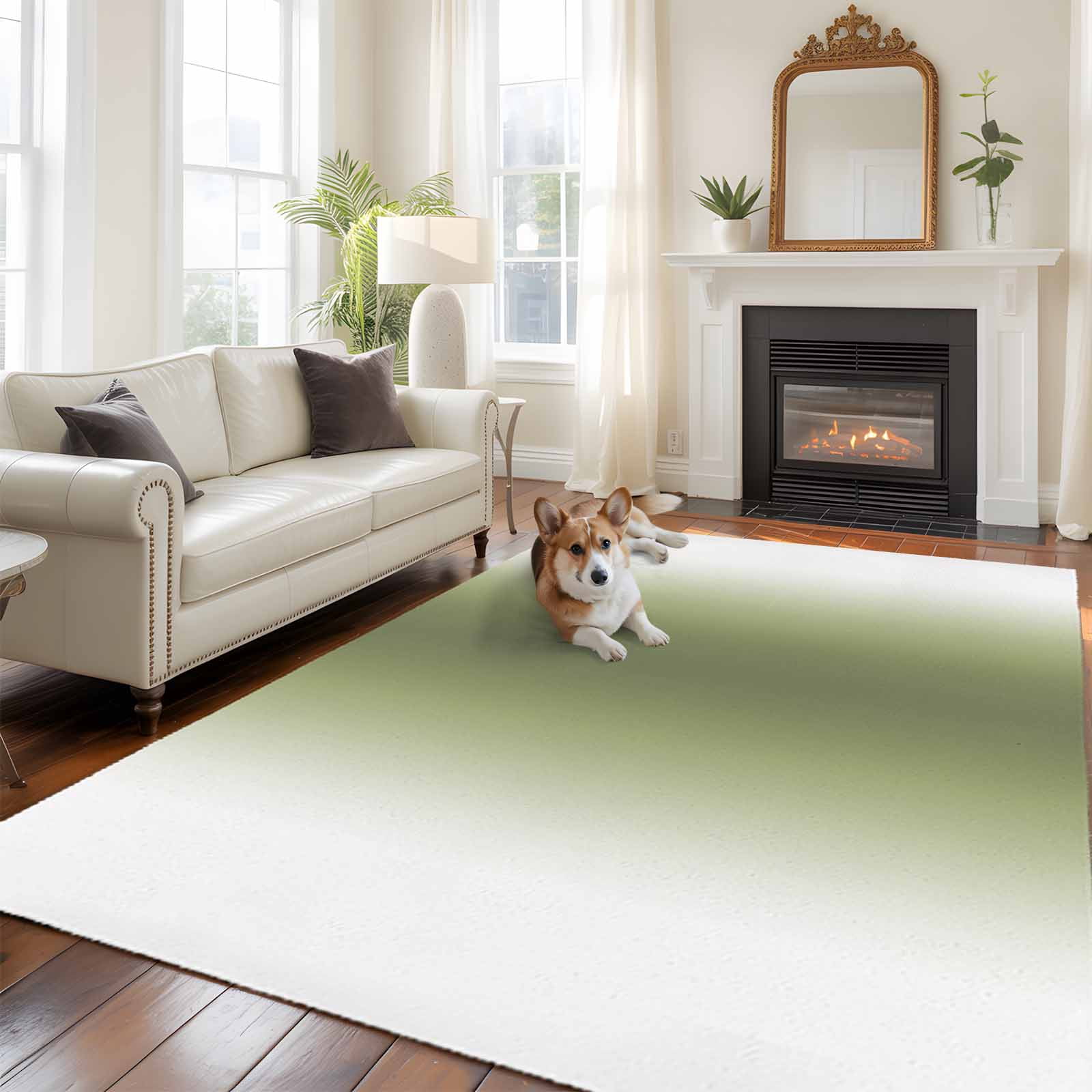 Abstract Green Gradient Washable Area Rug 5x8 White and Sage Green ...