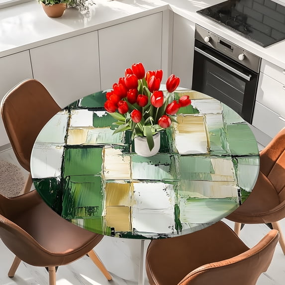 Abstract Green Graffiti Art Round Fitted Tablecloth with Elastic Edge ...