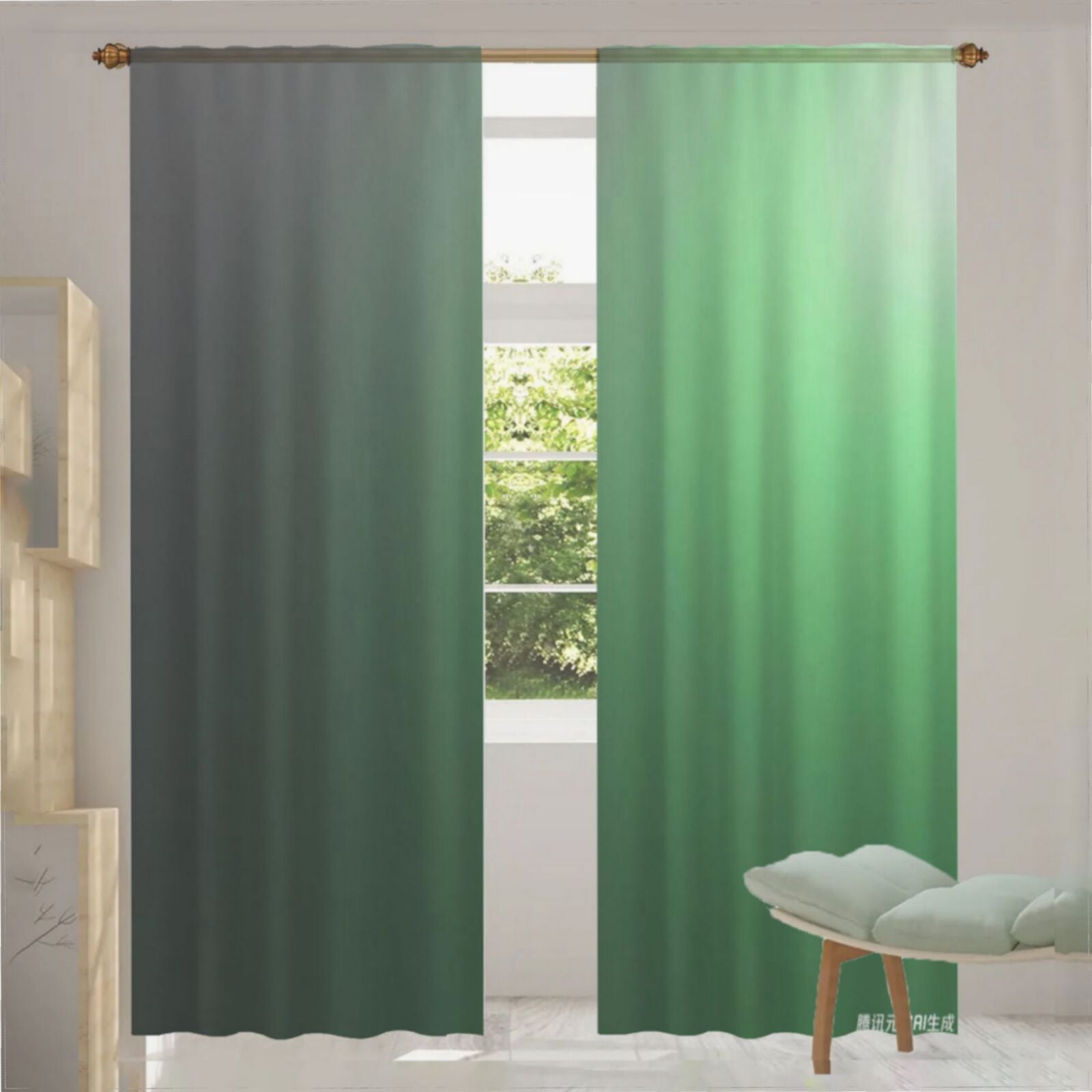 Abstract Green Gray Gradient Curtains for Living Room Bedroom Decor ...