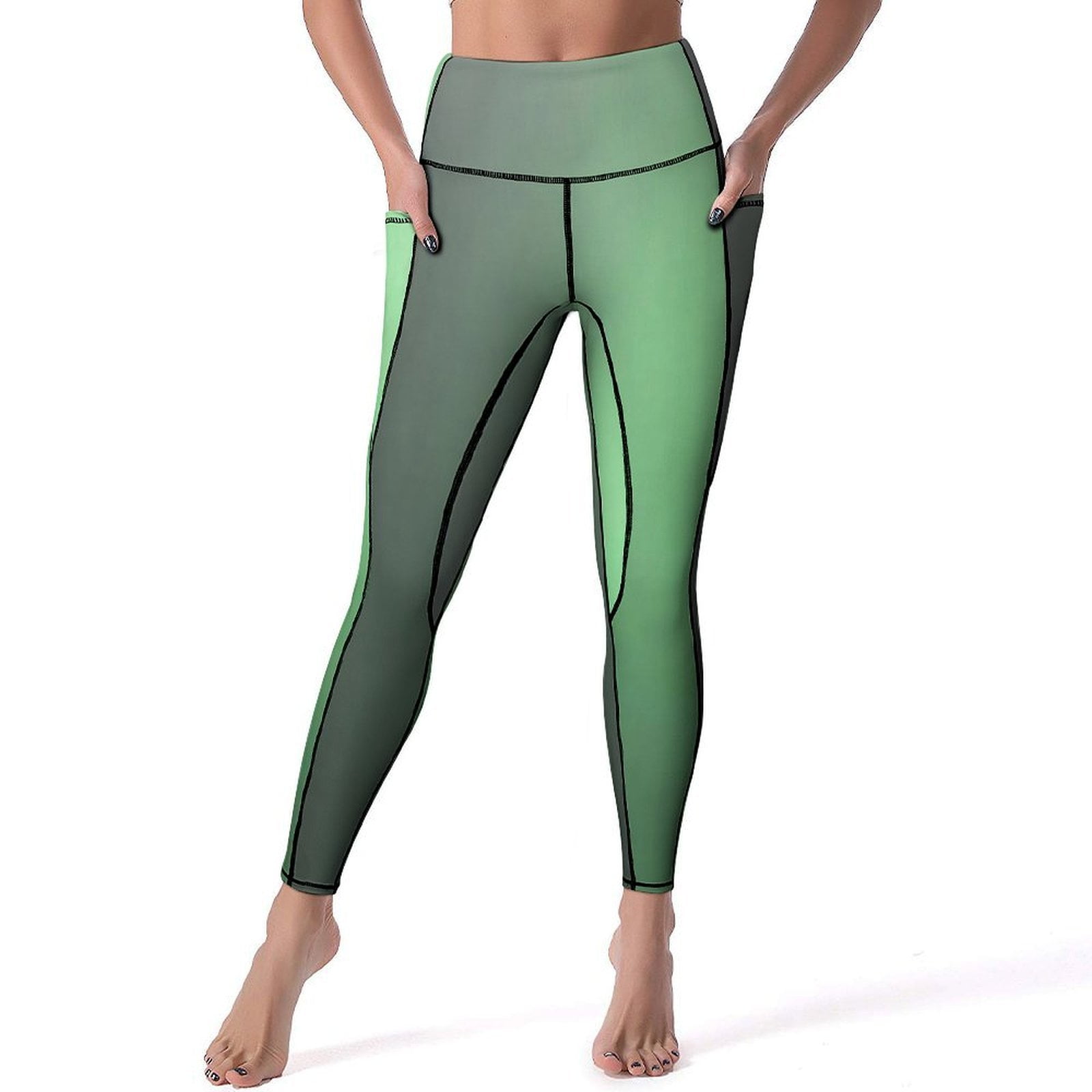 Abstract Green Gray Gradient Leggings Fitness Gym Yoga Pants High Waist ...