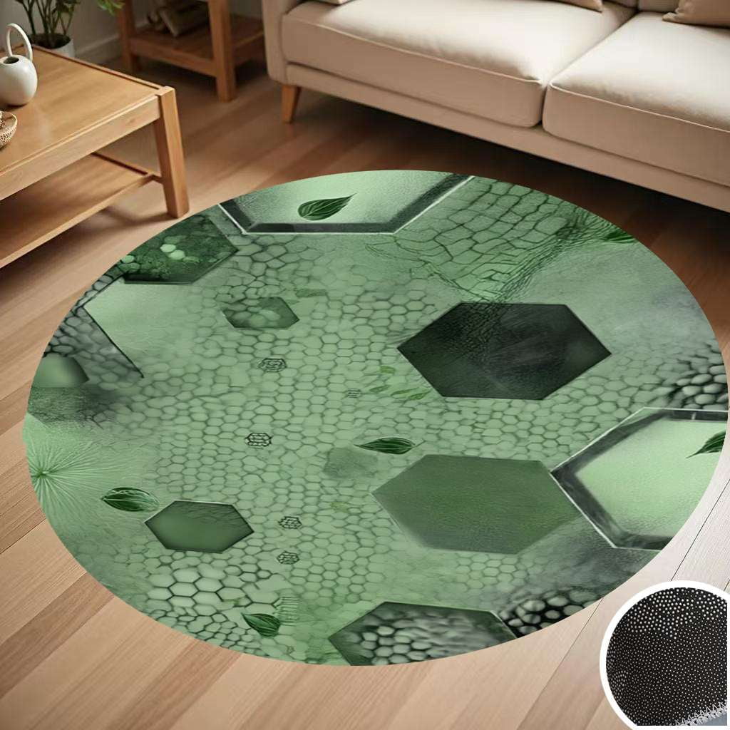 Abstract Green Hexagon Pattern Leaves Round Carpet Living Room Bedroom ...