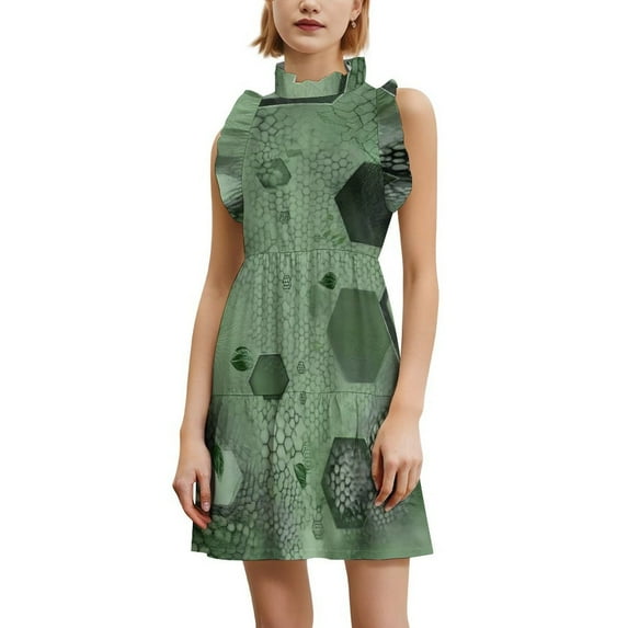 Abstract Green Hexagon Pattern Leaves Women's Fashion Casual Dress ...