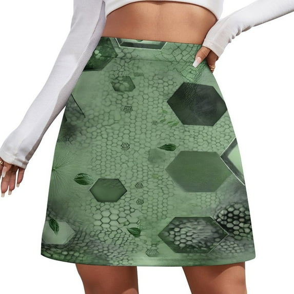 Abstract Green Hexagon Pattern Leaves Women's High Waist Skirt Stretchy ...