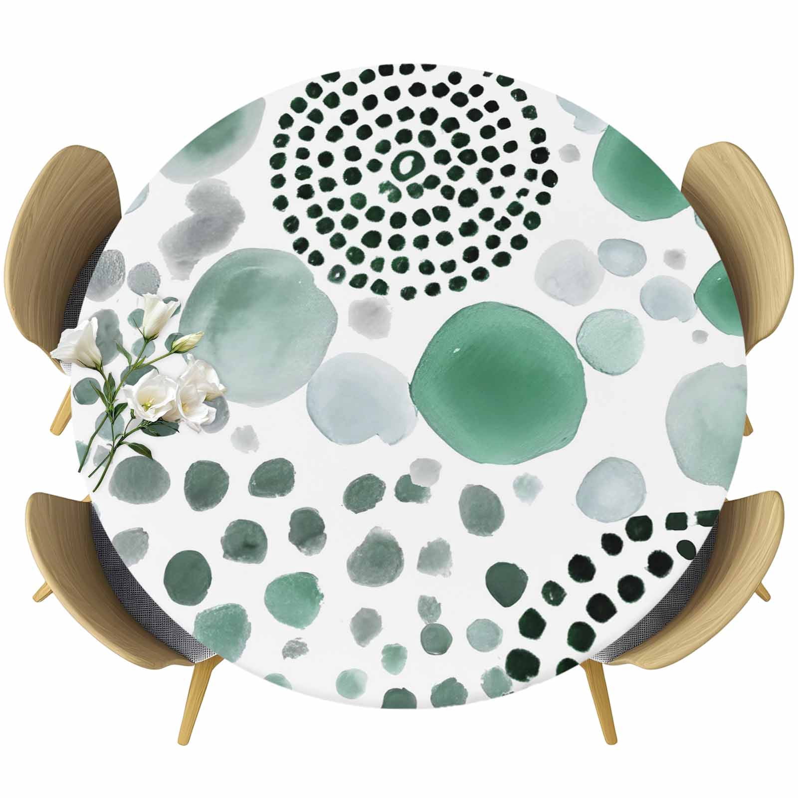 Abstract Green Ink Dots Round Tablecloth 36-44 Inch Round Fitted Table ...