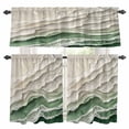 Abstract Green Kitchen Curtains Set for Windows, Beige Ocean Wave Oil ...