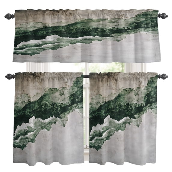Abstract Green Kitchen Curtains Valance and Tier Set Marble Texture ...