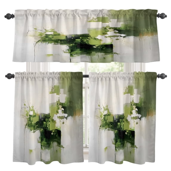 Abstract Green Kitchen Curtains Valance and Tier Set Minimalist ...