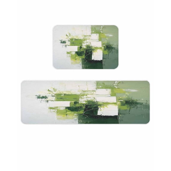 Abstract Green Kitchen Mats for Floor 2 Piece, Minimalist Modern Oil ...