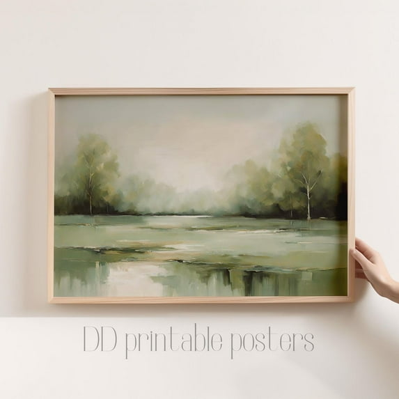 Abstract Green Landscape Print, Muted Minimalist Wall Art Home Decor ...