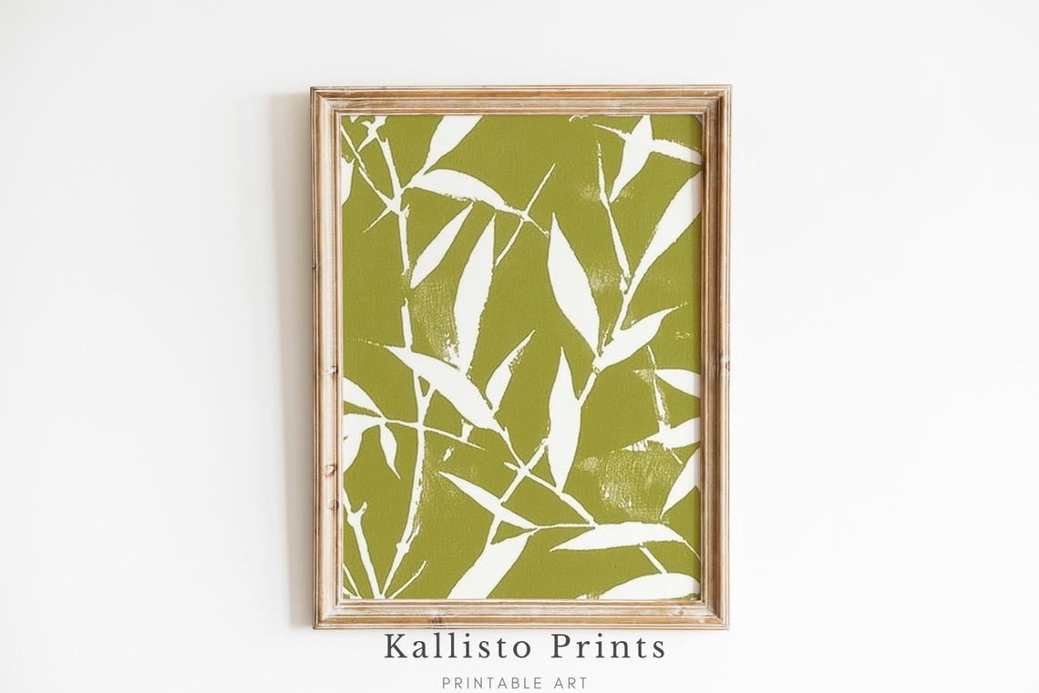 Abstract Green Leaf Art Print Poster Minimalist Botanical Wall Art ...