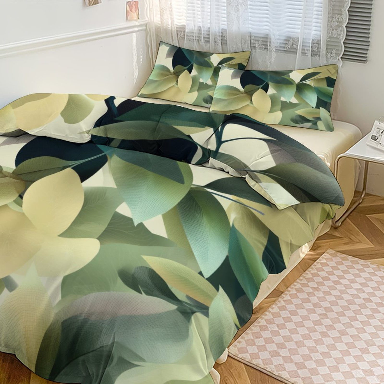 Abstract Green Leaf Botanical Art Design Bedding Set with Zipper ...