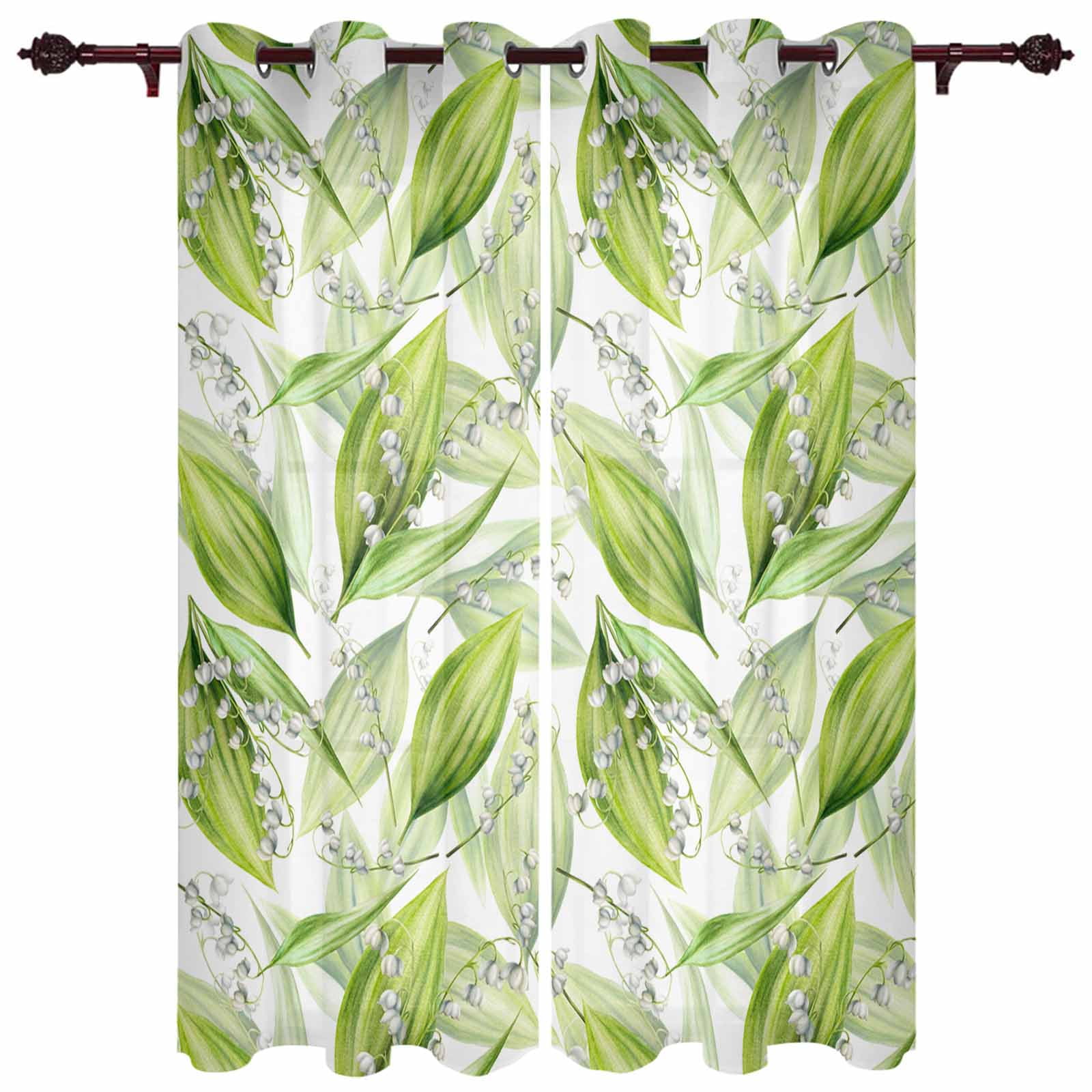 Abstract Green Leaf Plants Modern Living Room Decor Window Treatments ...