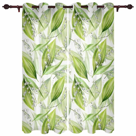 Abstract Green Leaf Plants Modern Living Room Decor Window Treatments ...