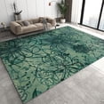 Abstract Green Lines Flowers Area Rug, Retro Green Flower and Grass ...