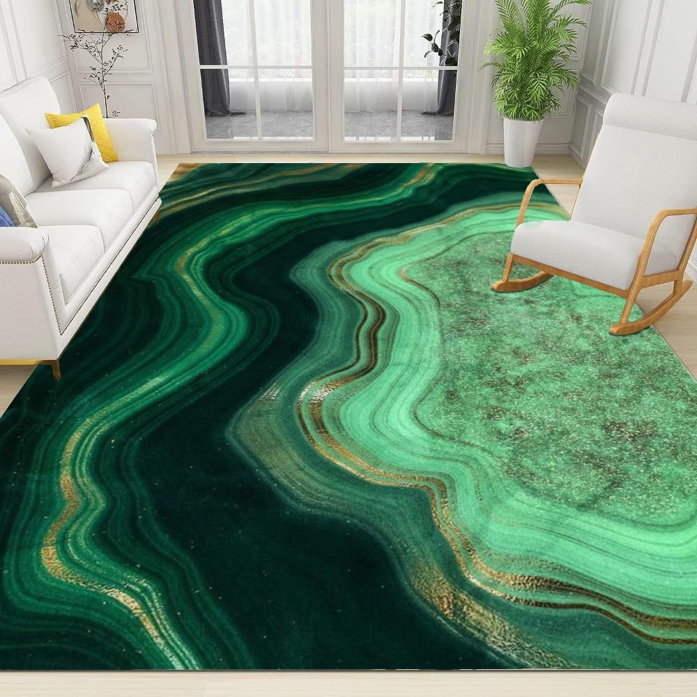 Abstract Green Marble Area Rugs, Drak Green Emerald Green Indoor Non ...