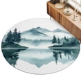 Abstract Green Mountain Area Rugs 3.3' (Round) Lake Fog Landscape ...