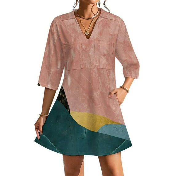 Abstract Green Mountain Landscape Color Block Minimalist Womens Dress ...