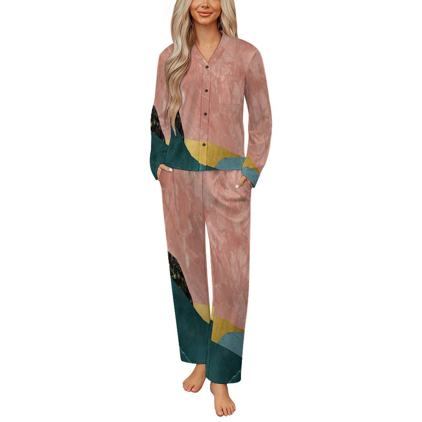 Abstract Green Mountain Landscape Color Block Minimalist Womens Pyjamas ...