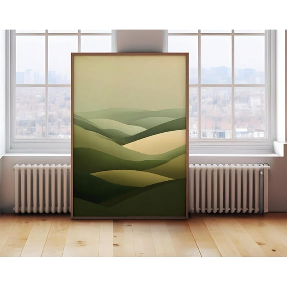Abstract Green Mountain Wall Art, Minimalist Landscape Poster ...
