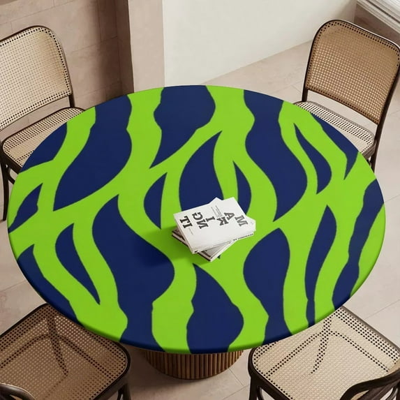 Abstract Green Navy Leaf Pattern Round Table Cover Kitchen Printed ...