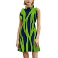 Abstract Green Navy Leaf Pattern Women's Fashion Casual Dress Summer ...