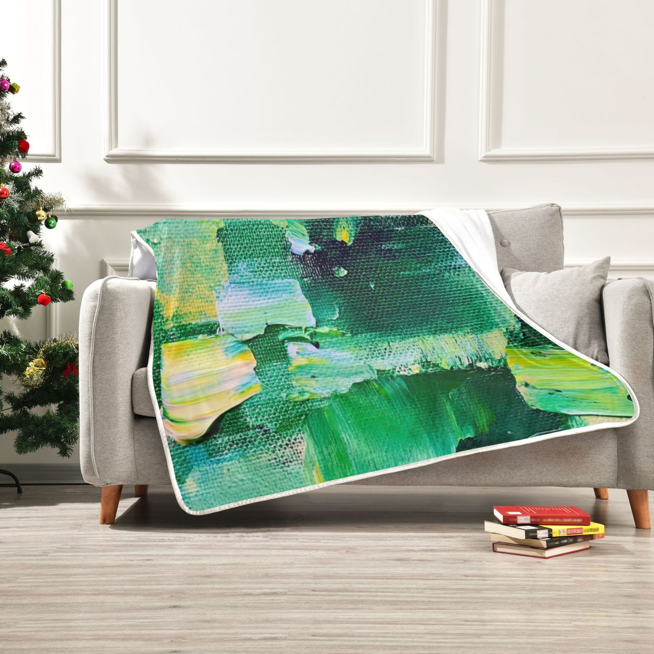 Abstract Green Oil Painting Blanket Bed Throws Soft Cozy Blankets Throw ...