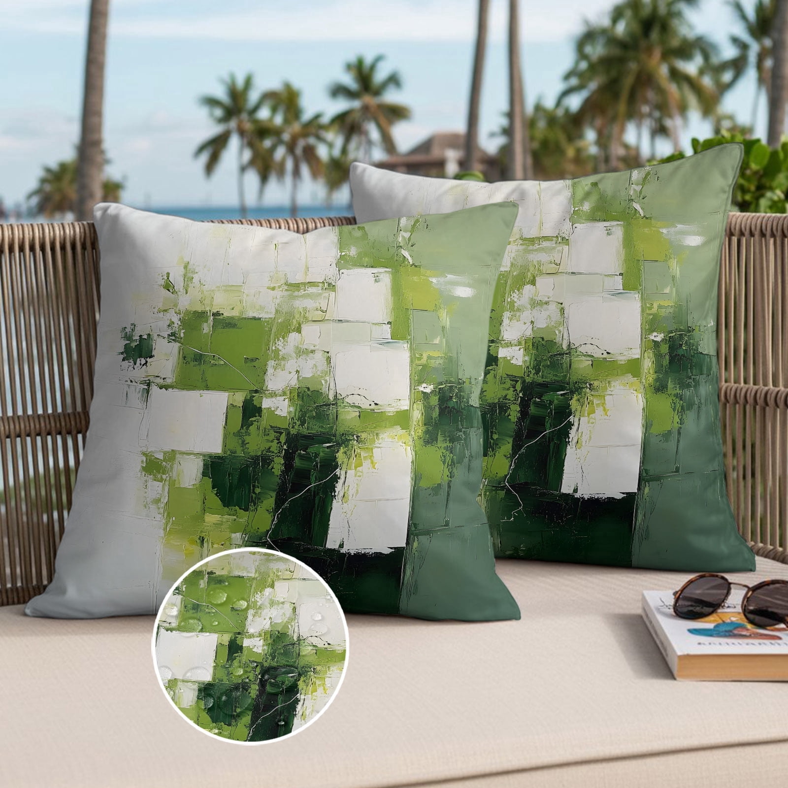 Abstract Green Outdoor Waterproof Throw Pillow Covers Set of 2, 16"x16 ...