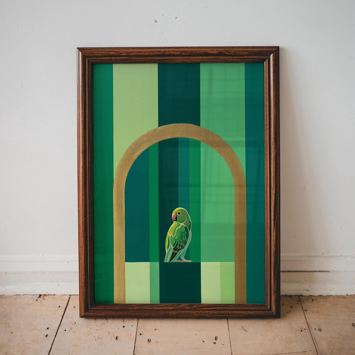 Abstract Green Parrot Vintage Jungle Bird Illustration Gold Home ...