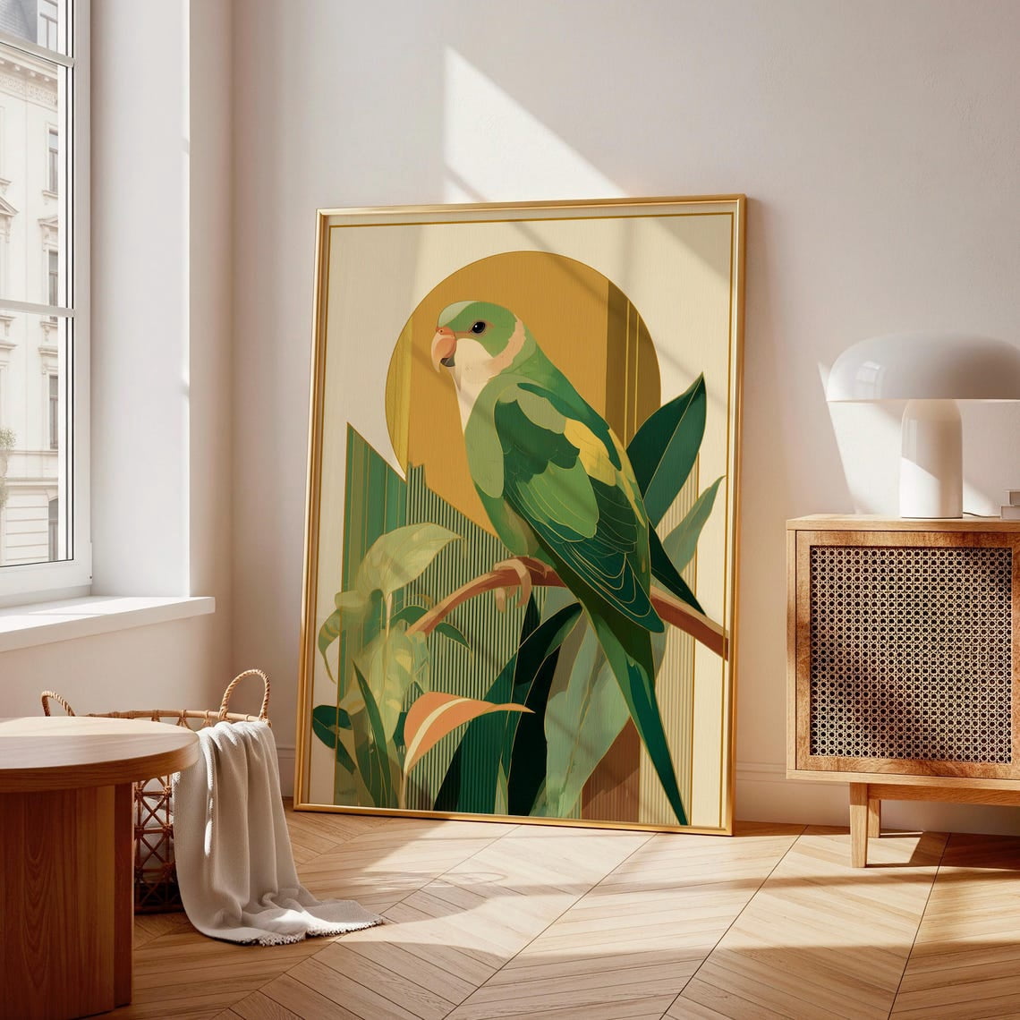 Abstract Green Parrot Vintage Jungle Illustration, Stretched Canvas ...