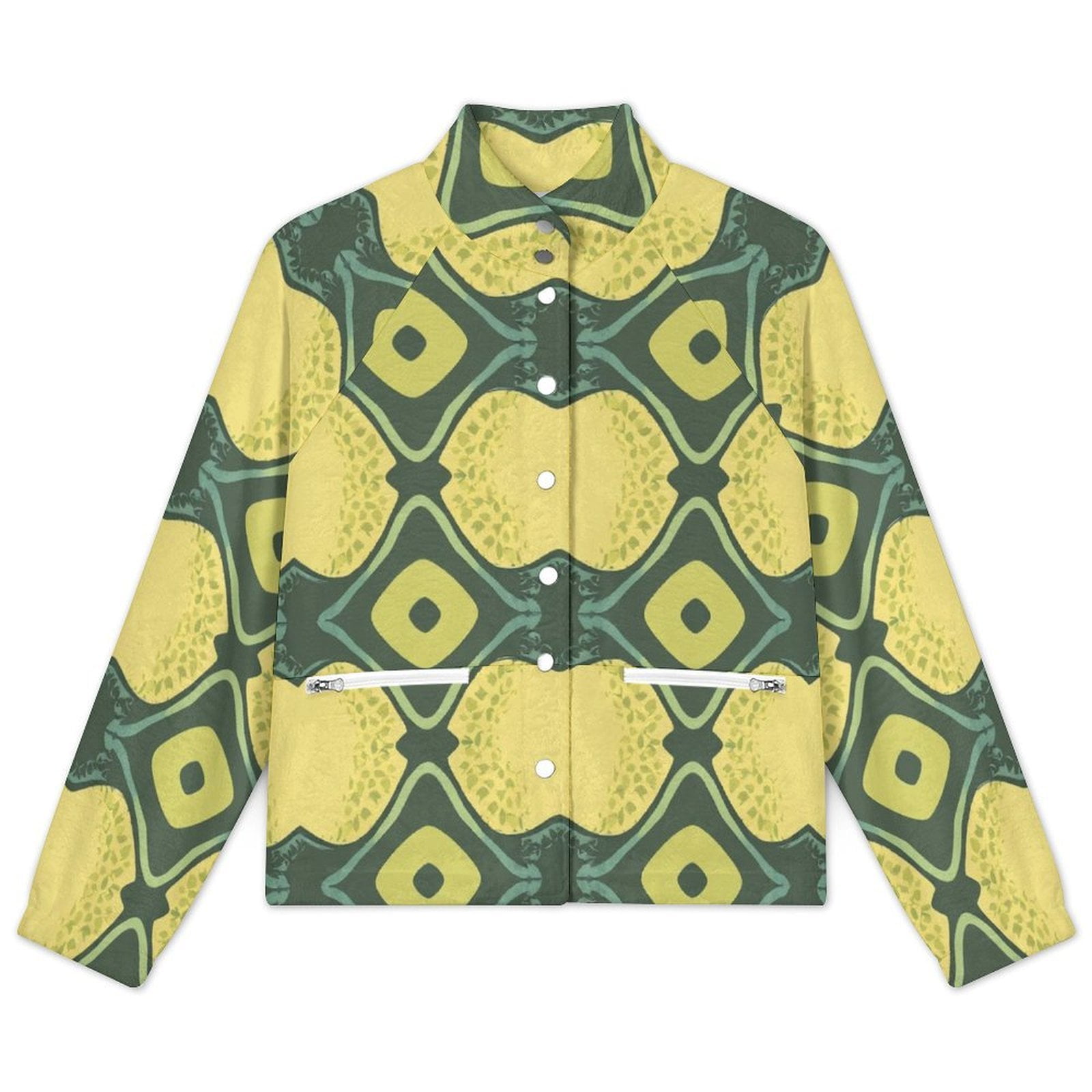 Abstract Green Pattern Warm Women's Plush Jacket Stand Collar Full ...