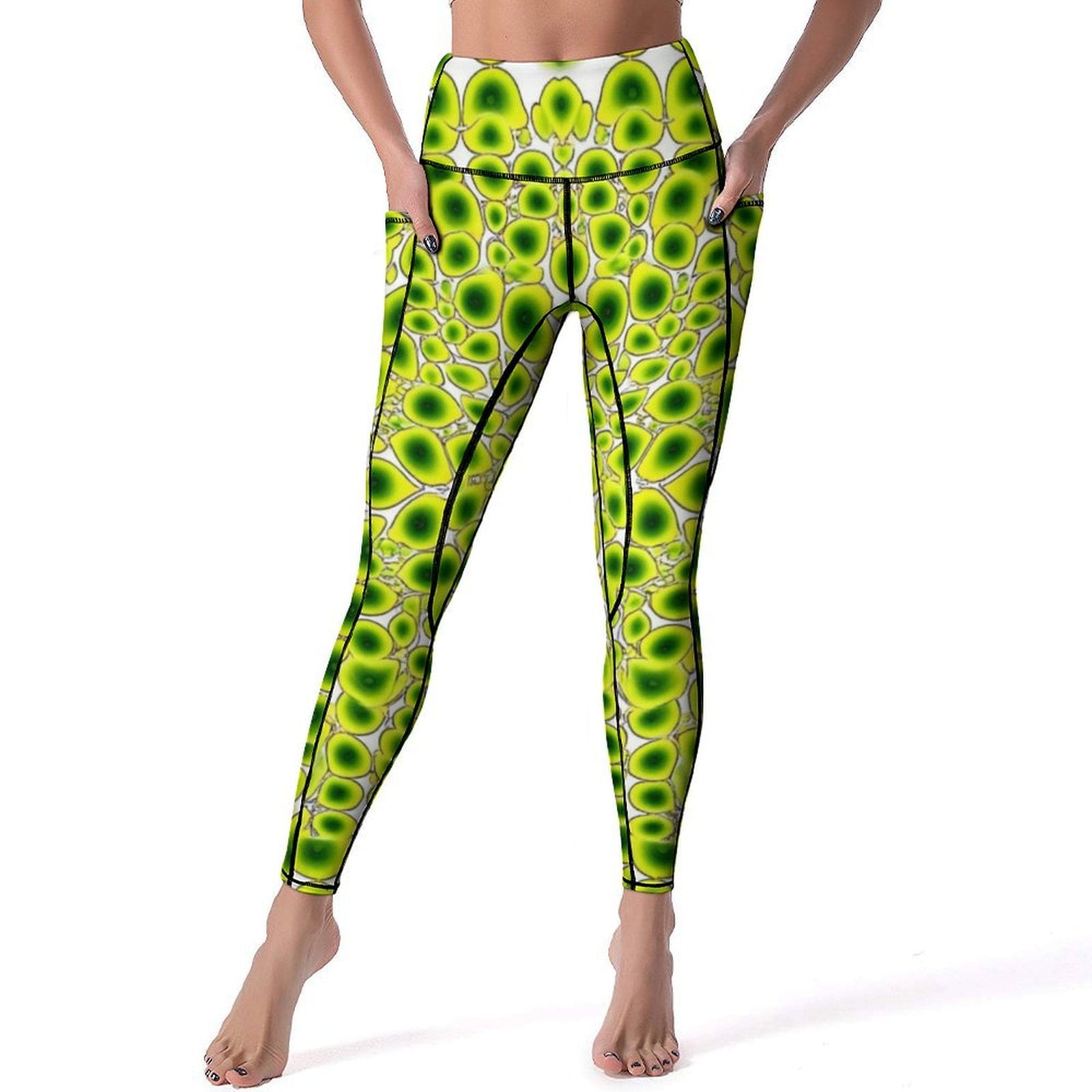 Abstract Green Pattern on White Leggings Legging Gym Gym Pants Gym ...