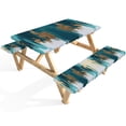 Abstract Green Picnic Table Cover with Bench Covers Gold Mottled ...