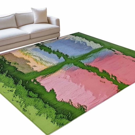 Abstract Green Pink Blue Area Rugs 3x5ft Modern Blurry Garden View ...
