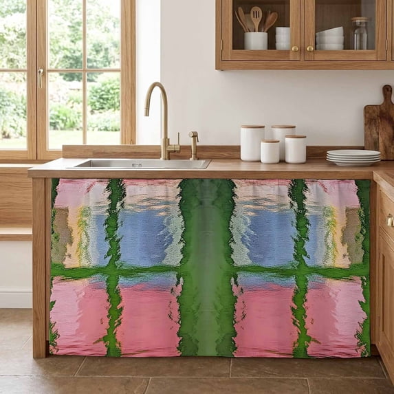 Abstract Green Pink Blue Cabinet Curtains 32" W x 55" L Modern Blurry ...