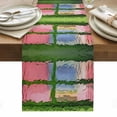 Abstract Green Pink Blue Cotton Linen Table Runner Modern Blurry Garden ...