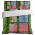 Abstract Green Pink Blue Duvet Cover Set Twin Size, Modern Blurry ...